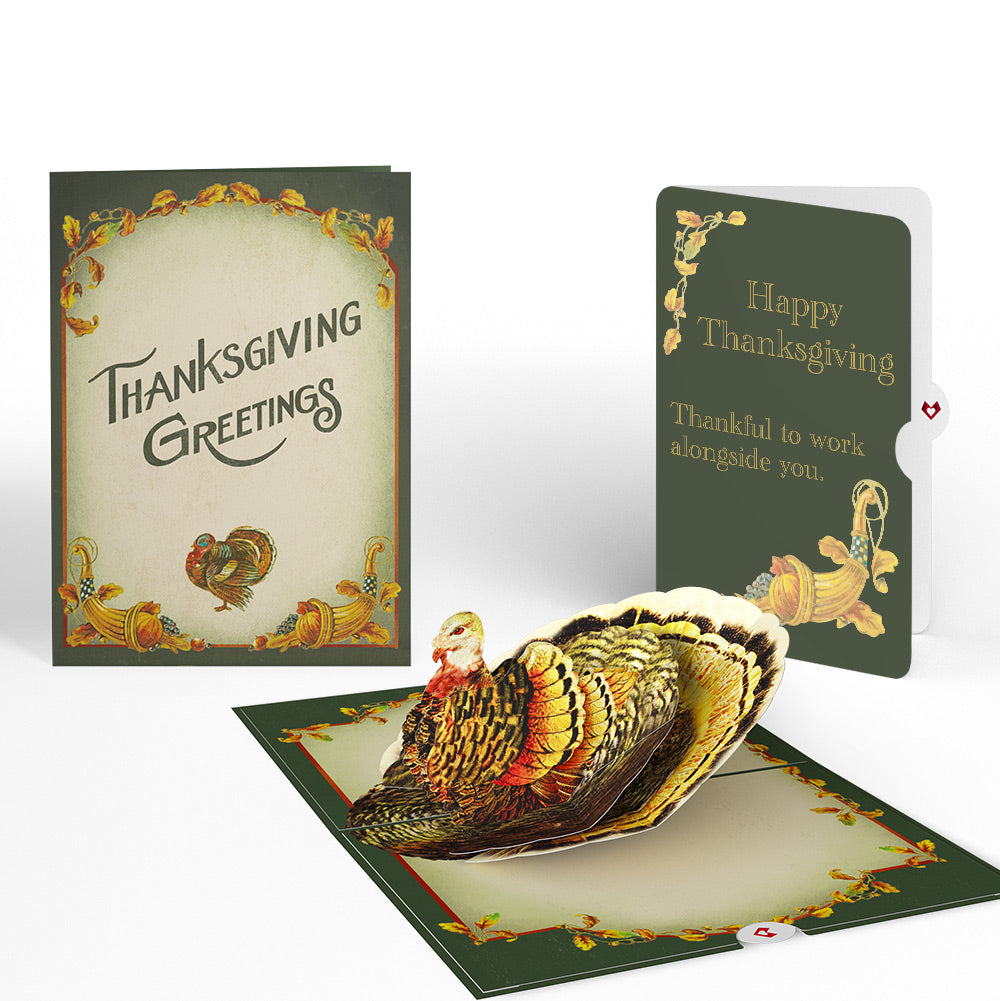 Thanksgiving Greetings Vintage Turkey Pop-Up Card and Sentiment Set fo ...