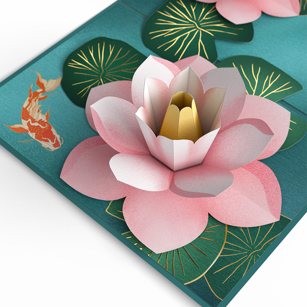 Koi Fish and Lotus Pond Birthday Pop-Up Card and Libra Zodiac Sentimen ...