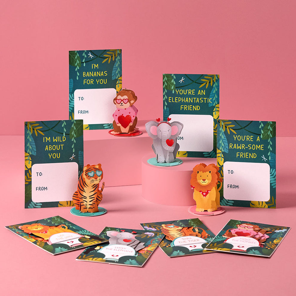 Valentine’s Day Safari Assorted Cards Kids Classroom 24-Pack – Lovepop