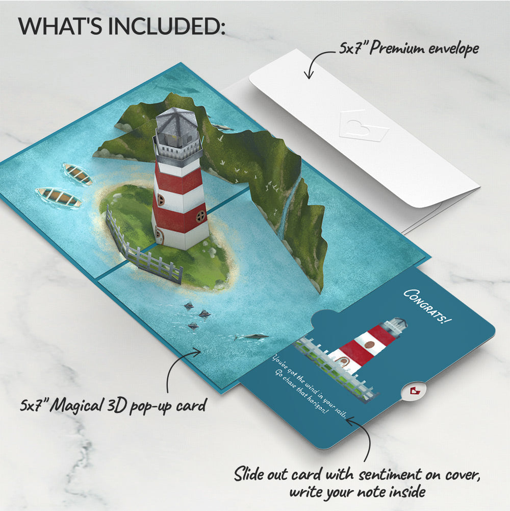 Coastal Lighthouse Congratulations Pop-Up Card and Sentiment Set – Lovepop