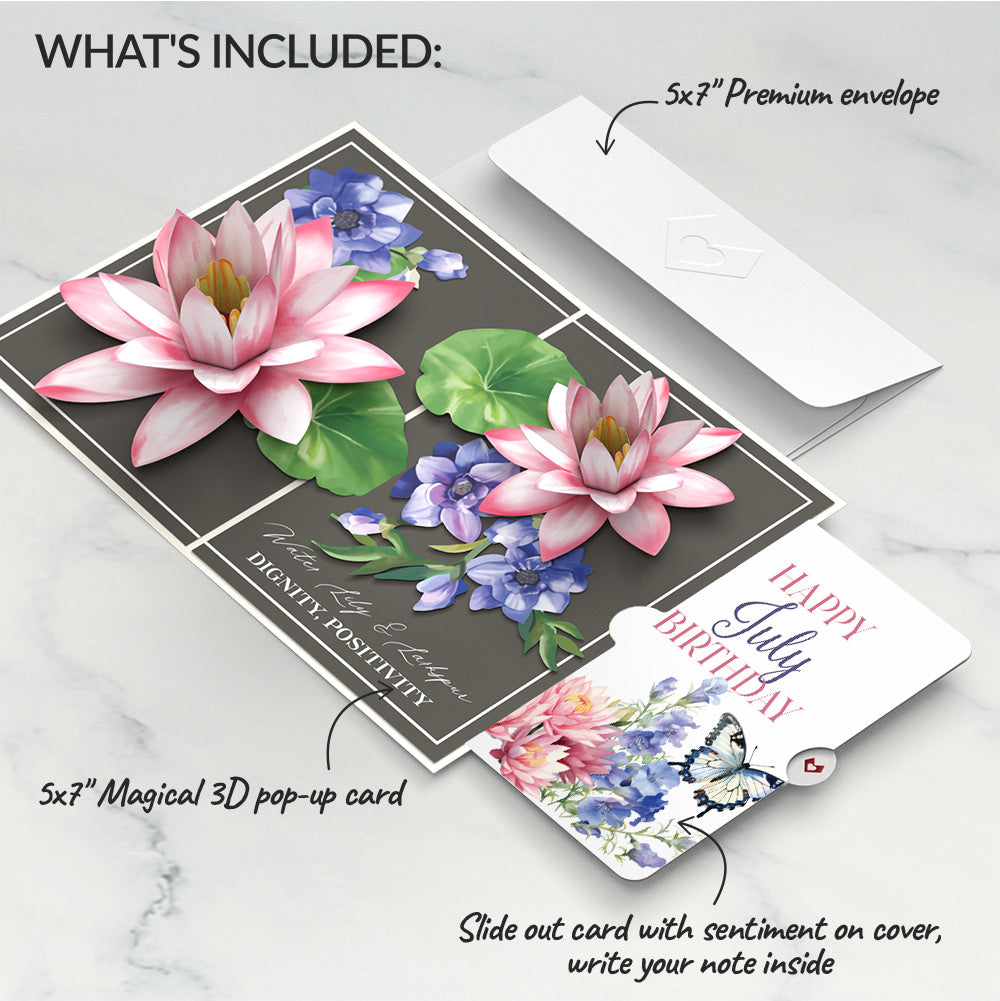 Born to Bloom: July Birth Month Flowers Pop-Up Card and Water Lily & L ...