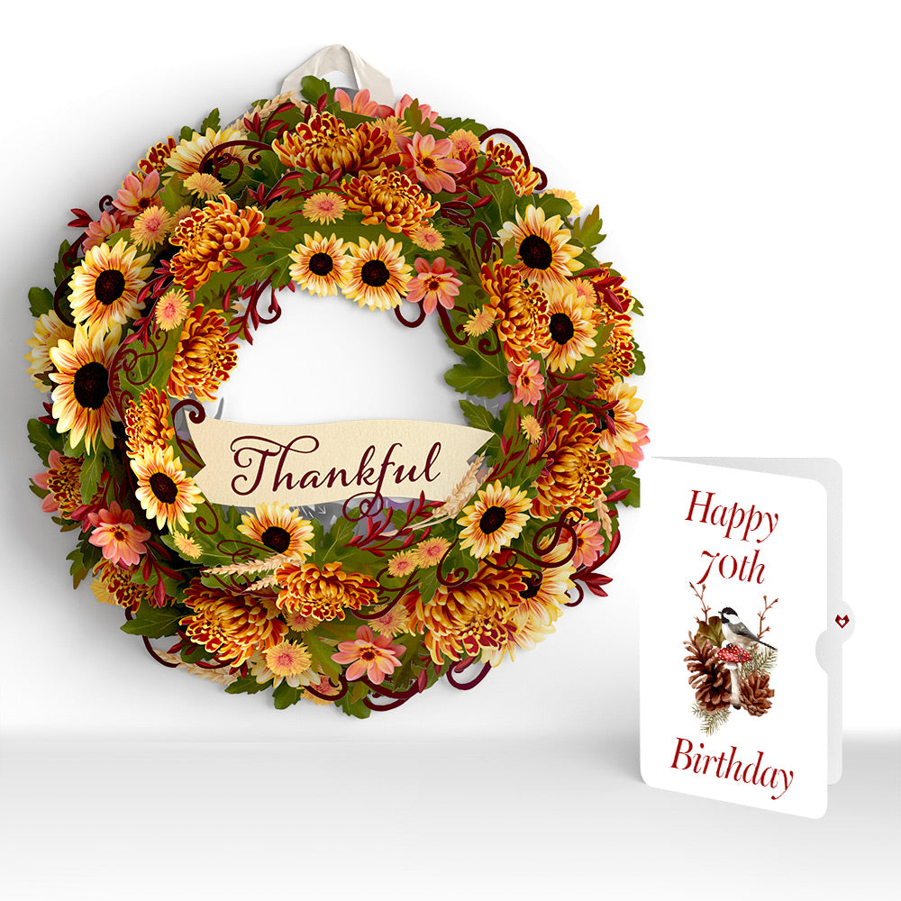 Thankful 70th Birthday Wreath and Sentiment Set – Lovepop