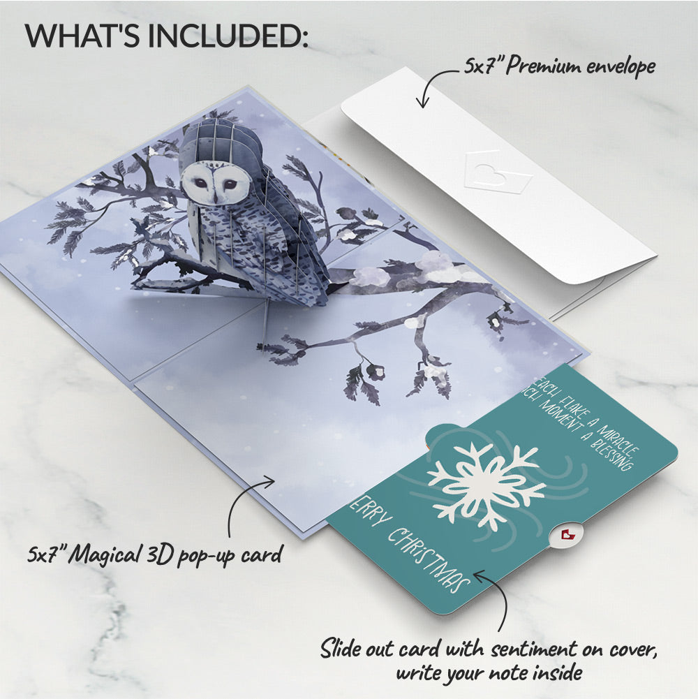 Snowy Owl Christmas Pop-Up Card and Snowflake Sentiment Set – Lovepop