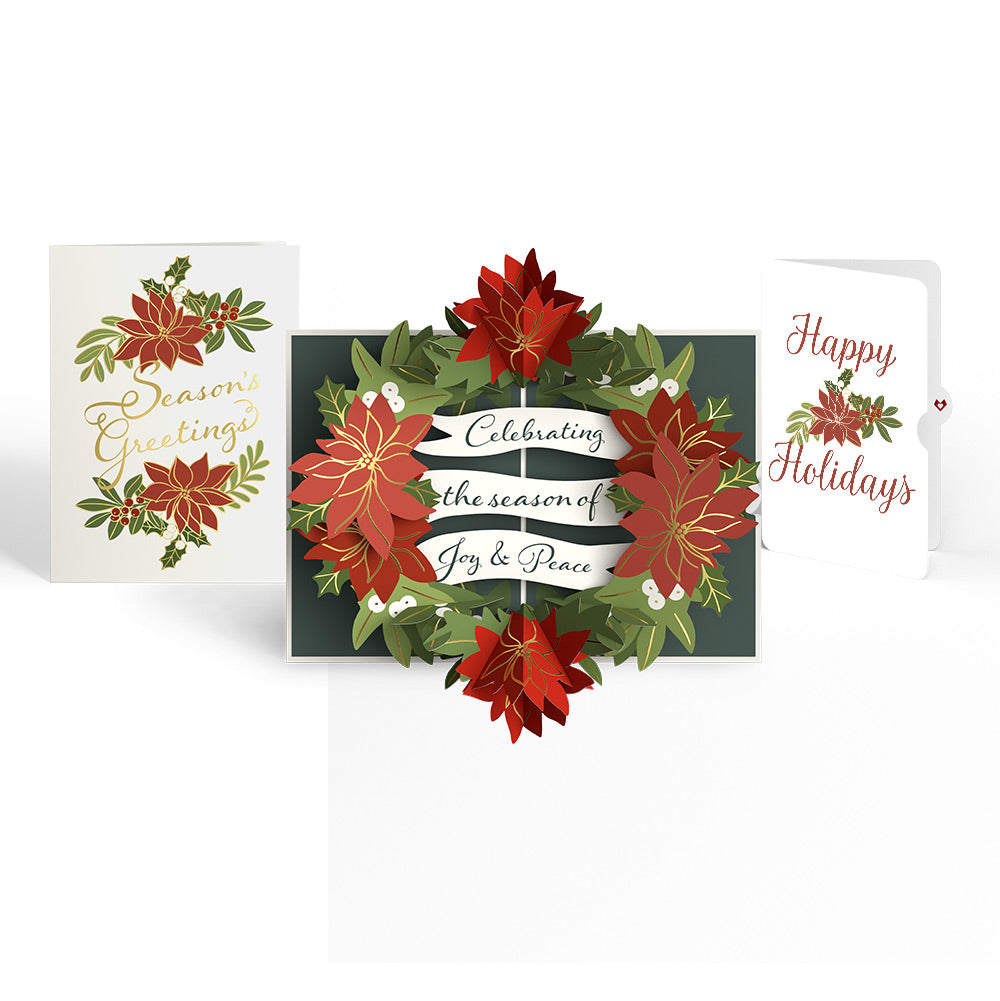 Season's Greetings Poinsettia Wreath Holiday Pop-Up Card and Sentiment ...