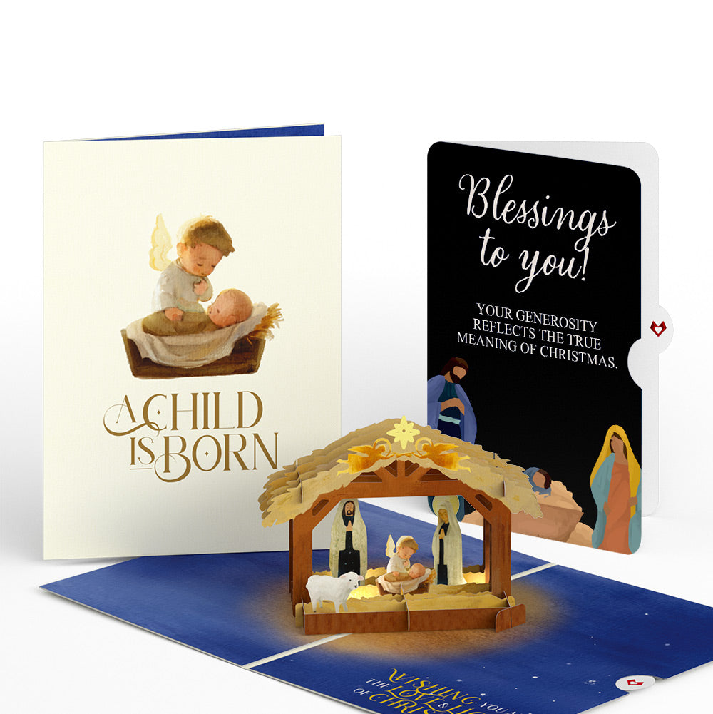 A Child is Born Nativity Christmas Light-Up Pop-Up Card and Blessings ...
