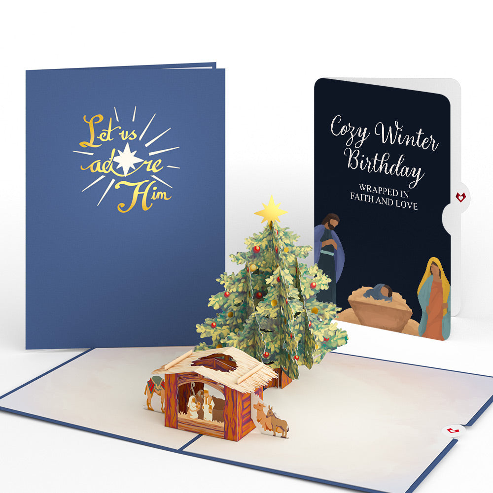 Nativity Christmas Tree Pop-Up Card and Birthday Sentiment Set – Lovepop