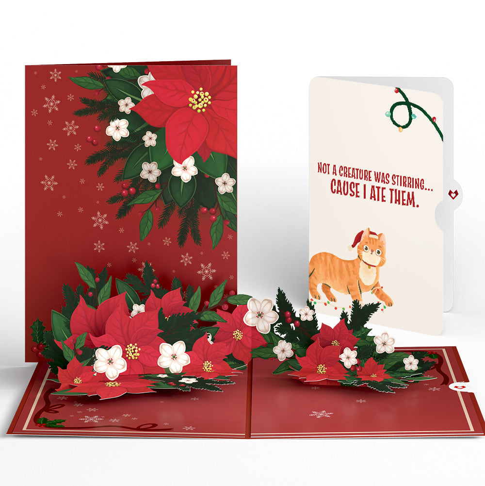 Poinsettia & Pine Christmas Pop-Up Card and Hungry Cat Sentiment Set ...