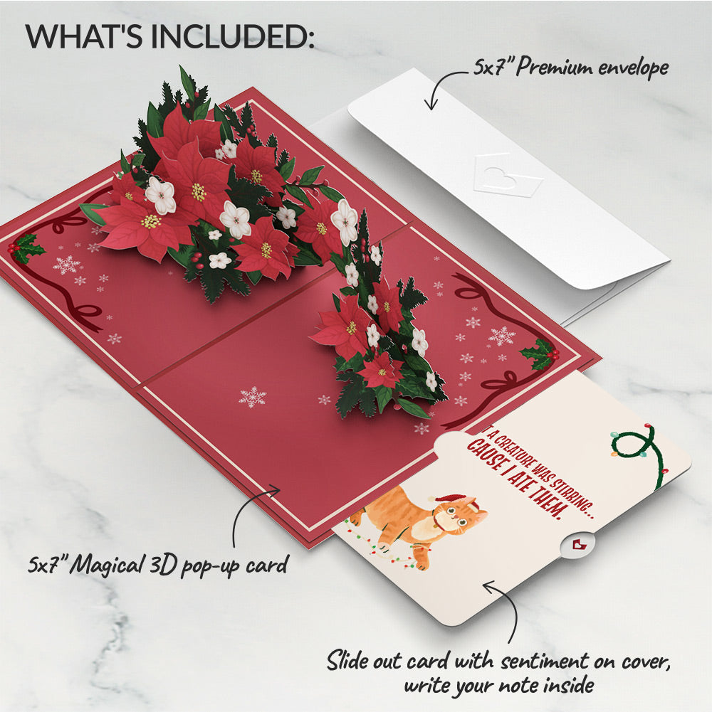 Poinsettia & Pine Christmas Pop-Up Card and Hungry Cat Sentiment Set ...
