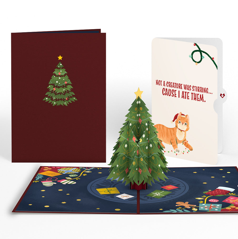 Festive Christmas Tree Pop-Up Card and Hungry Cat Sentiment Set – Lovepop