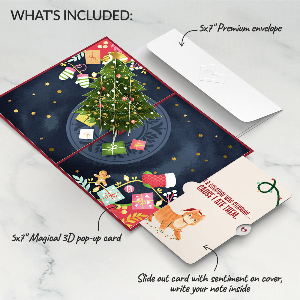 Festive Christmas Tree Pop-Up Card and Hungry Cat Sentiment Set – Lovepop