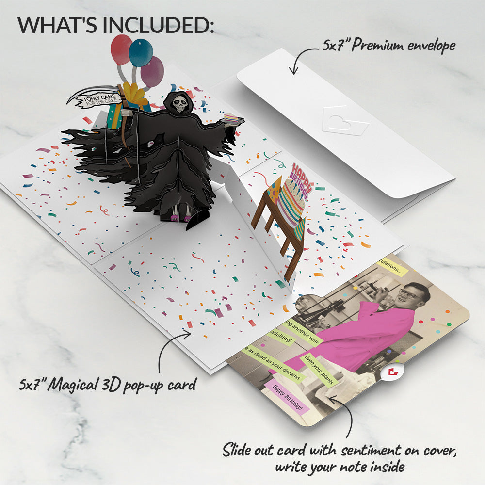 Grim Reaper Dark Humor Birthday Pop-Up Card and Sentiment Set for Any ...