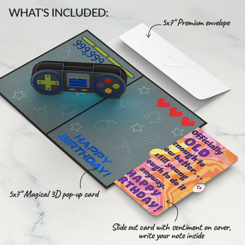 Leveled Up Gamer Birthday Pop-Up Card and Sentiment Set – Lovepop