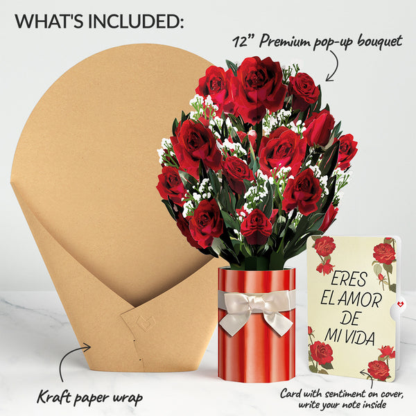 Romantic Red Roses Eres El Amor De Mi Vida Valentine Bouquet and Senti ...