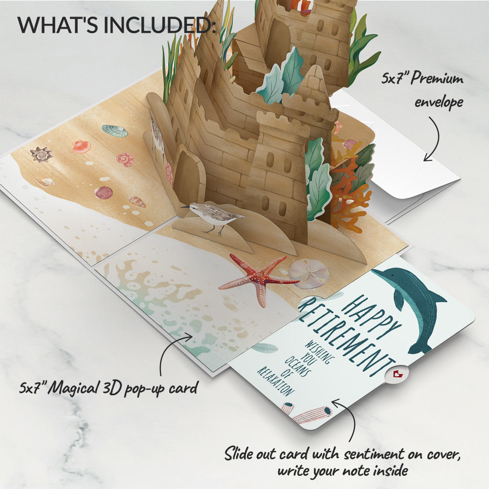 Seaside Sandcastle Retirement Pop-Up Card and Sentiment Set – Lovepop