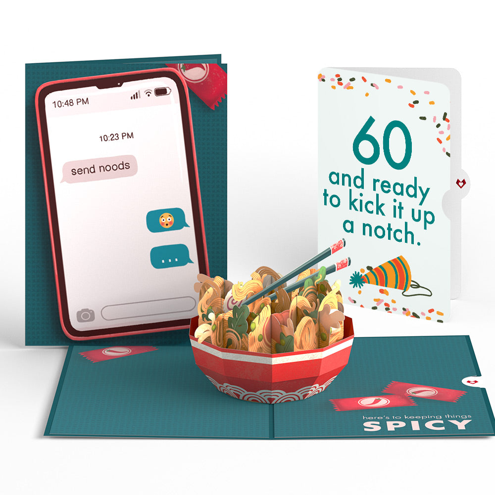 Send Noods Spicy Birthday Pop-Up Card and 60th Kick It Up Sentiment Se ...