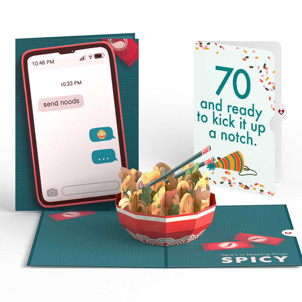 Send Noods Spicy Birthday Pop-Up Card and 70th Kick It Up Sentiment Se ...