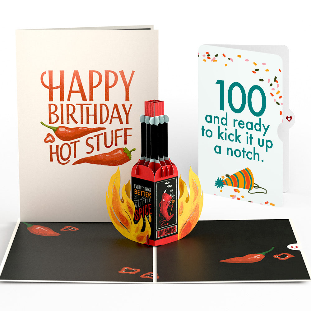 Happy Birthday Hot Stuff Pop-Up Card and 100th Kick It Up Sentiment Se ...