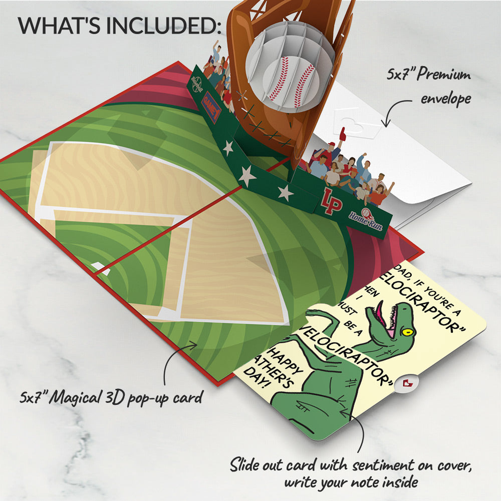 Home Run Father's Day Pop-Up Card and Velociraptor Sentiment Set – Lovepop