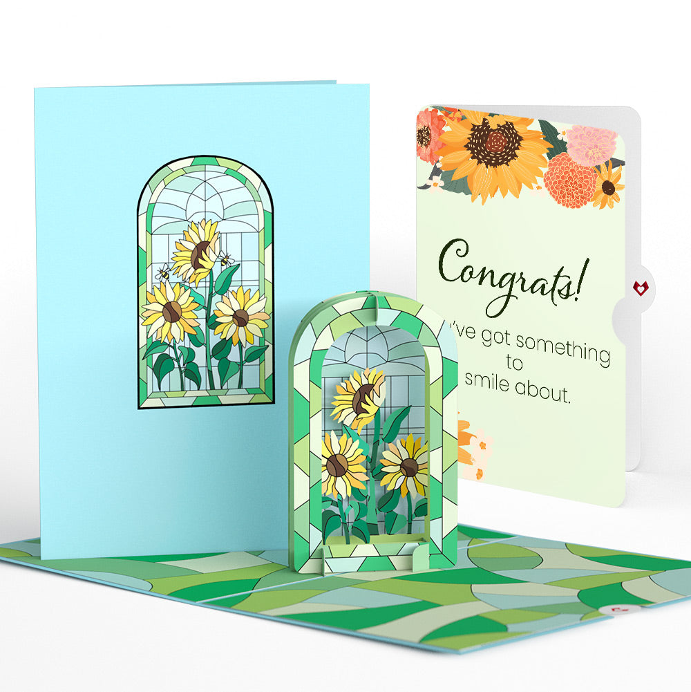 Stained Glass Sunflowers Congratulations Pop-Up Card and Sentiment Set ...