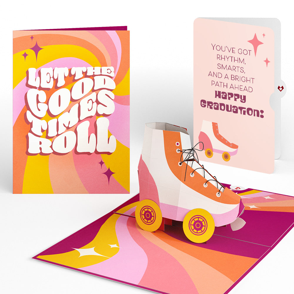 Let the Good Times Roll Roller Skate Graduation Pop-Up Card and Sentim ...