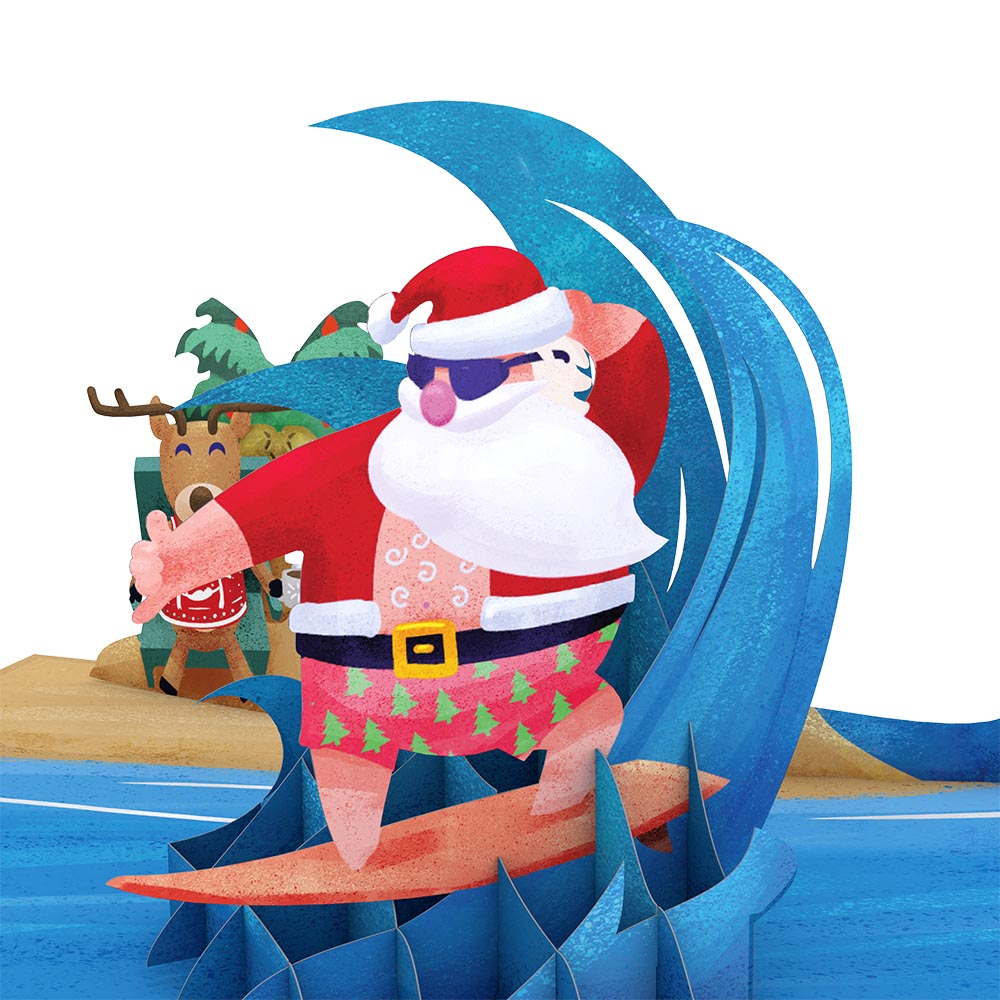 Santa on the Beach Christmas Cards | Surfing Santa Pop Up Card | Lovepop