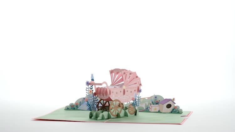 Cards for Baby Girl with Carriage | Baby Carriage Pop Up Card | Lovepop